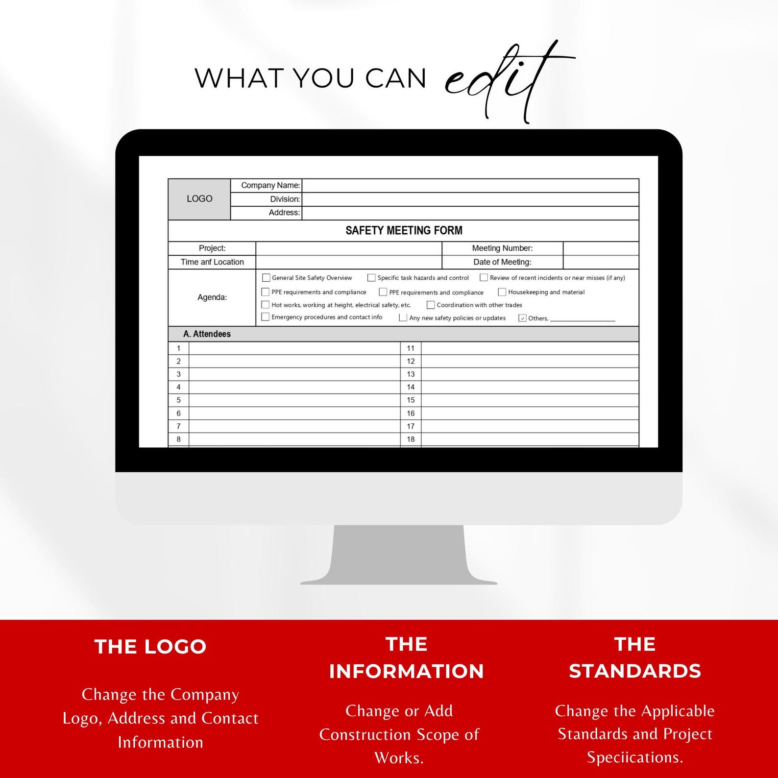 Safety Meeting Template, Safety Minutes of Meeting, Construction ...