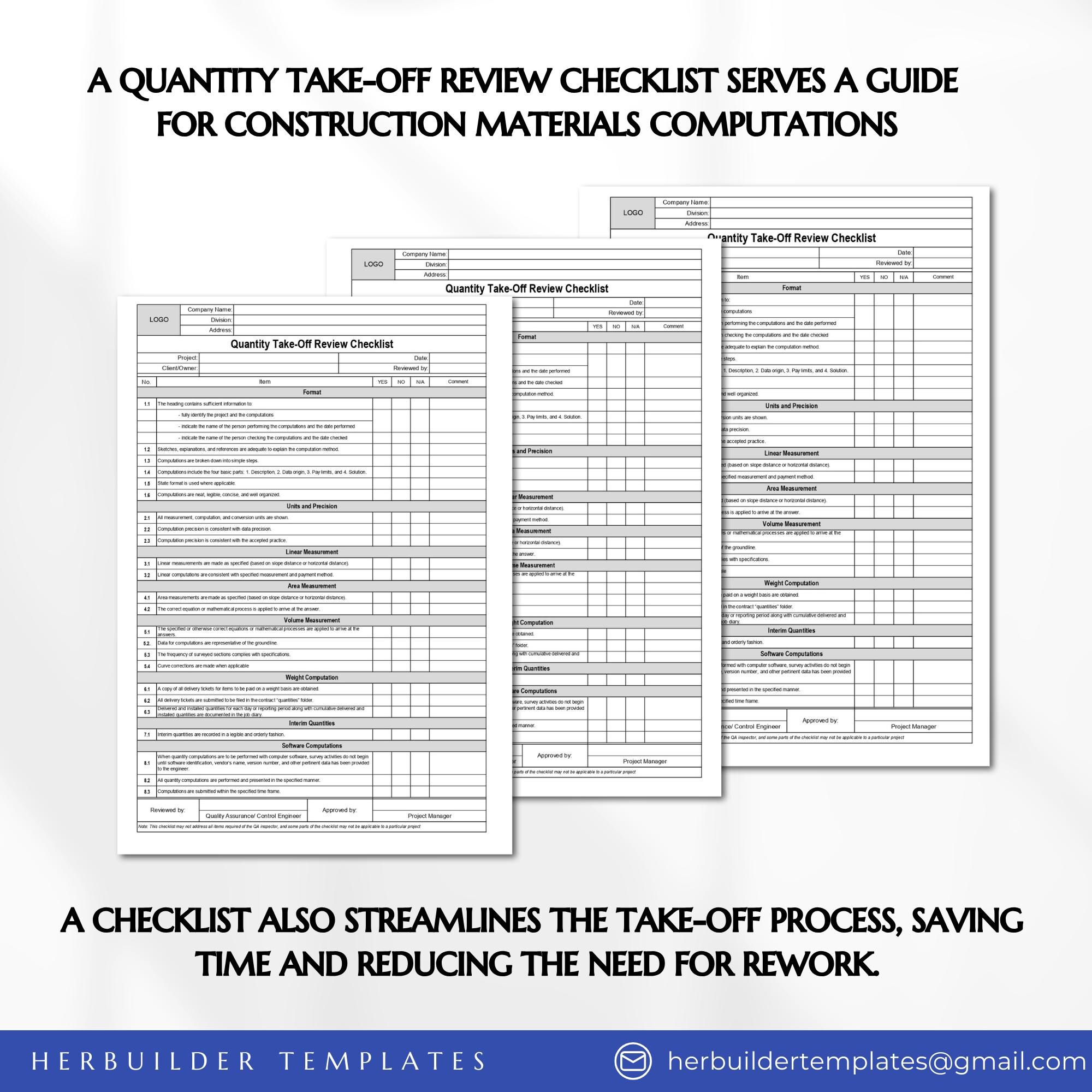 Quantity Take-off Review Checklist, Construction Materials Take-off ...