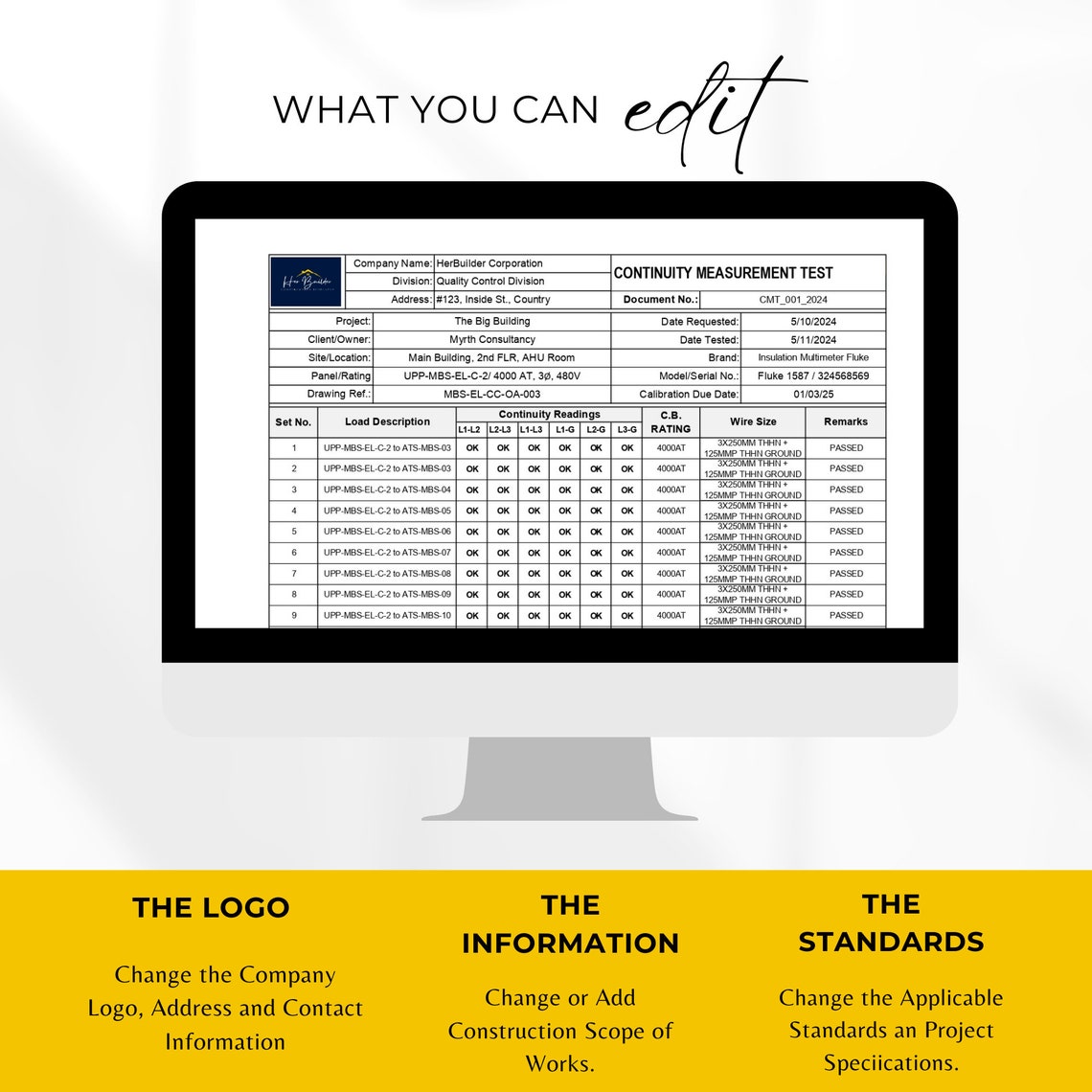 Continuity Test Form, Electrical Testing Template, Testing and ...