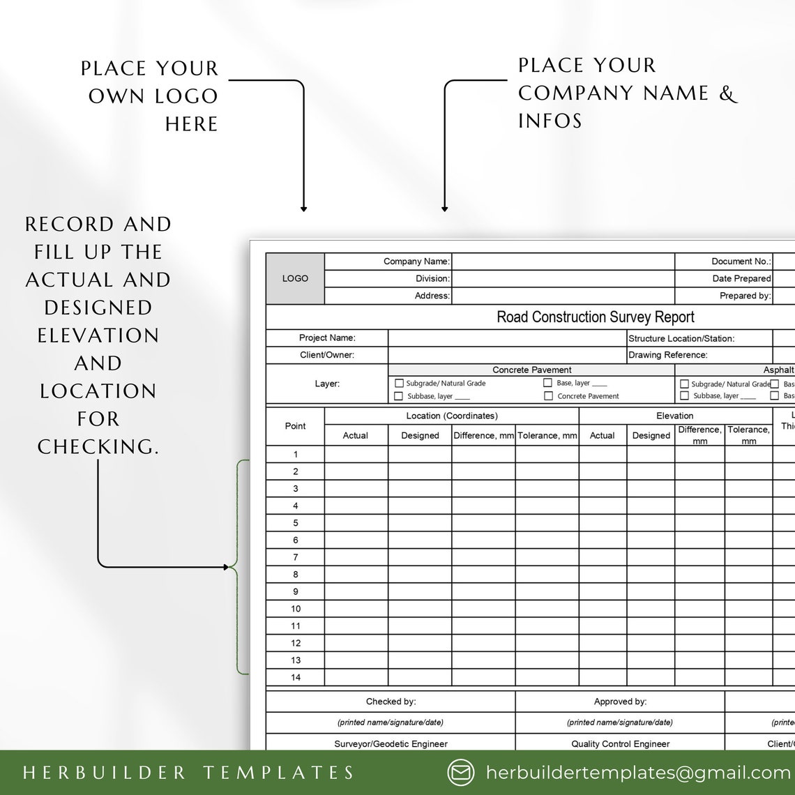 Survey Report Form for Road Construction, Concrete Pavement ...