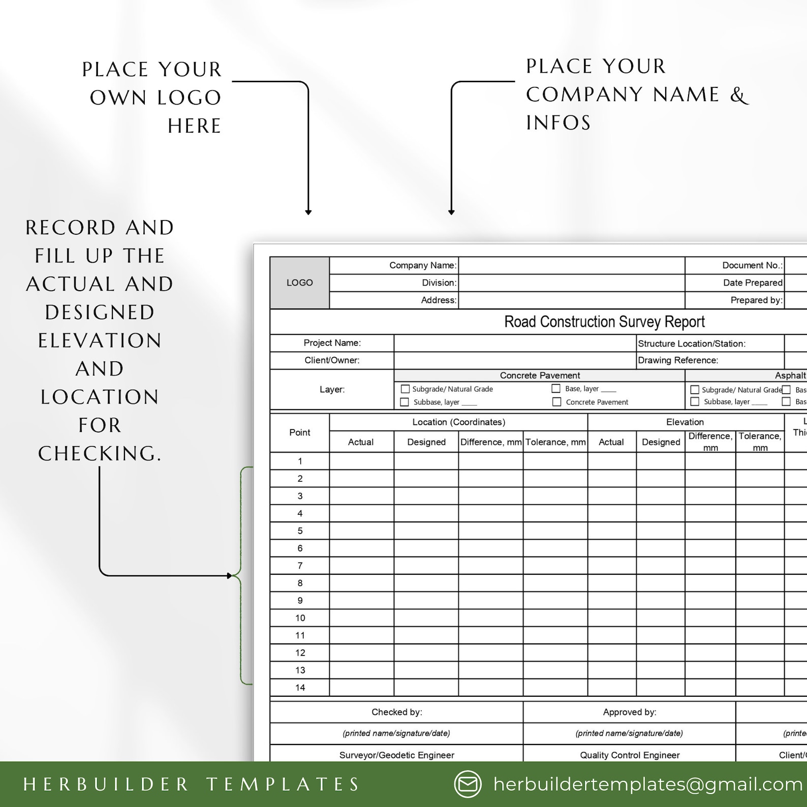 Survey Report Form for Road Construction, Concrete Pavement ...