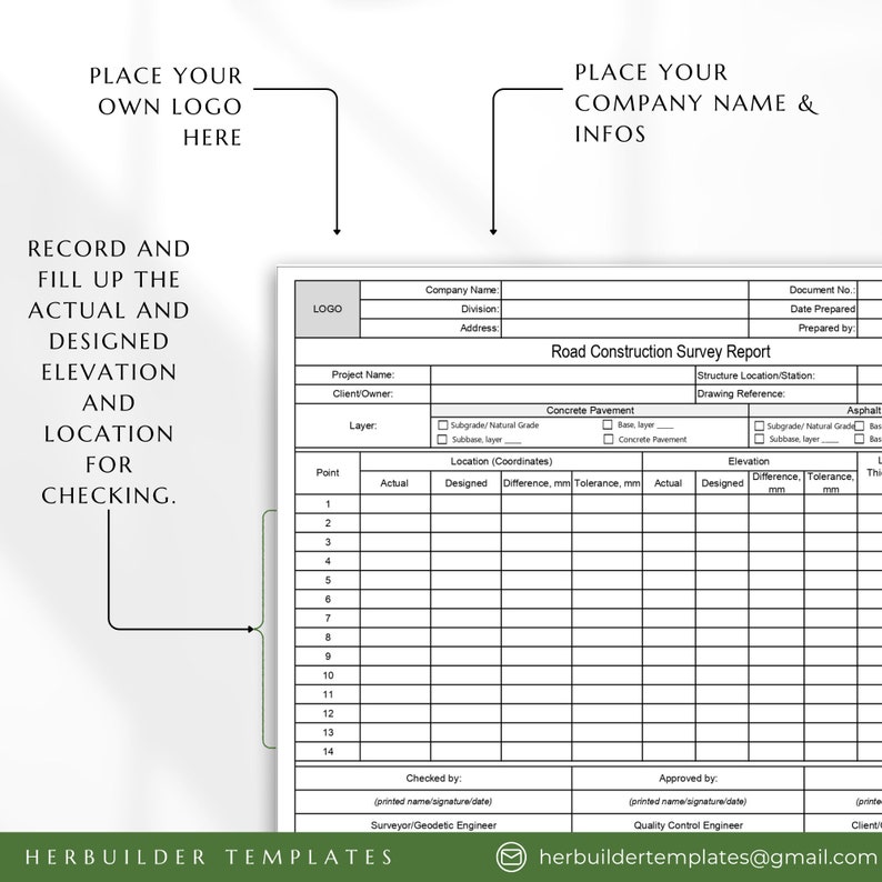 Survey Report Form for Road Construction, Concrete Pavement ...