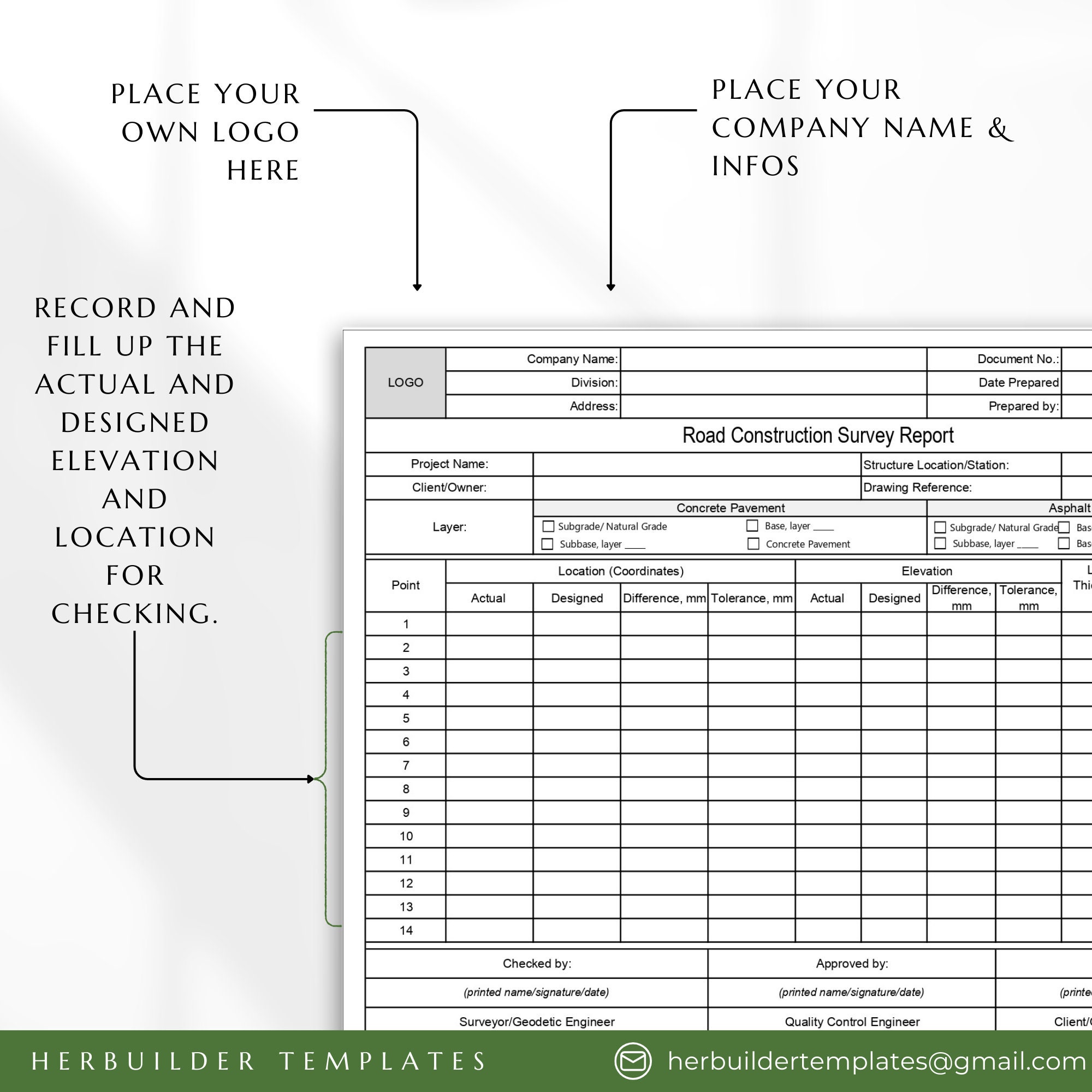Survey Report Form for Road Construction, Concrete Pavement ...