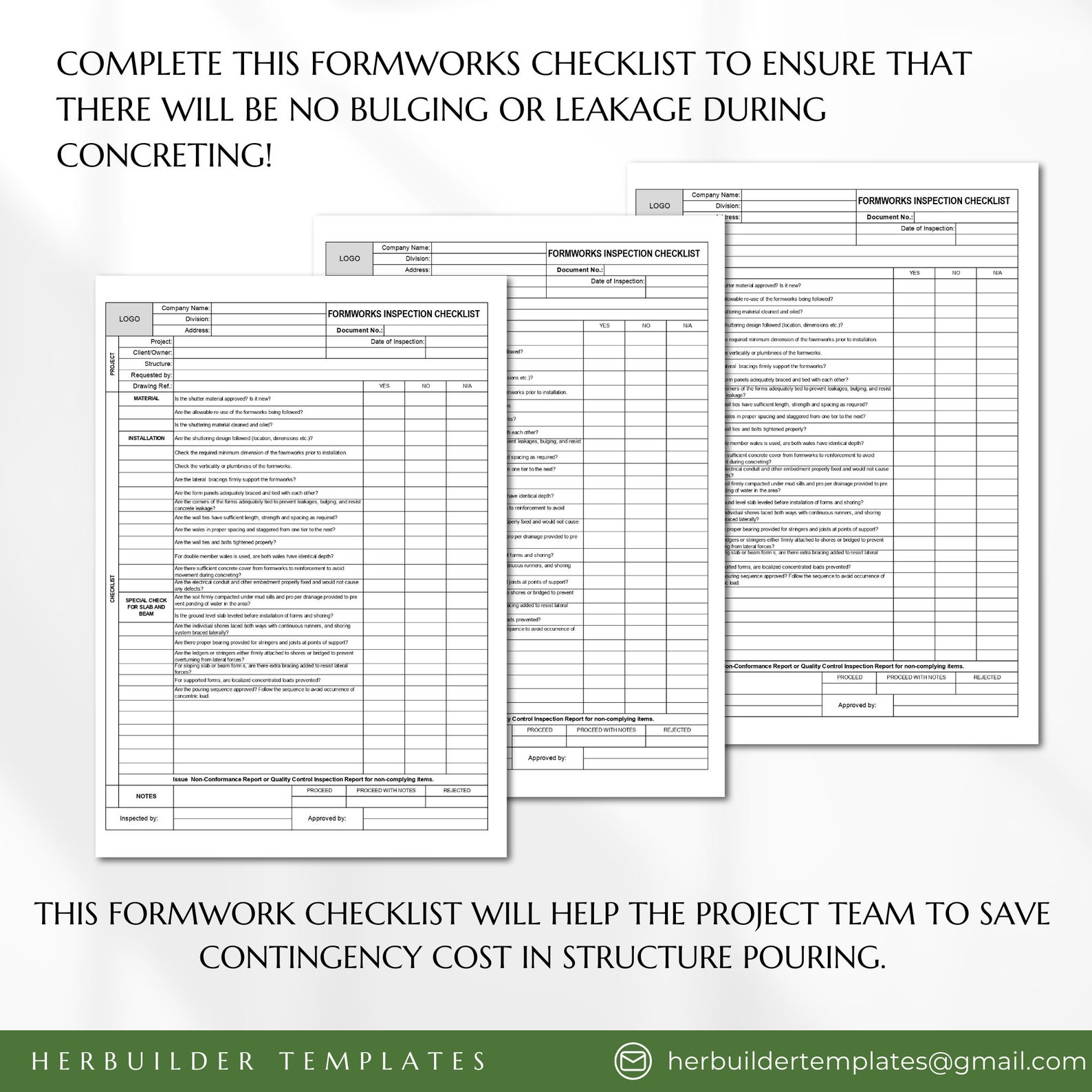 Formworks Inspection Checklist, Shutter Inspection, Formworks Before ...