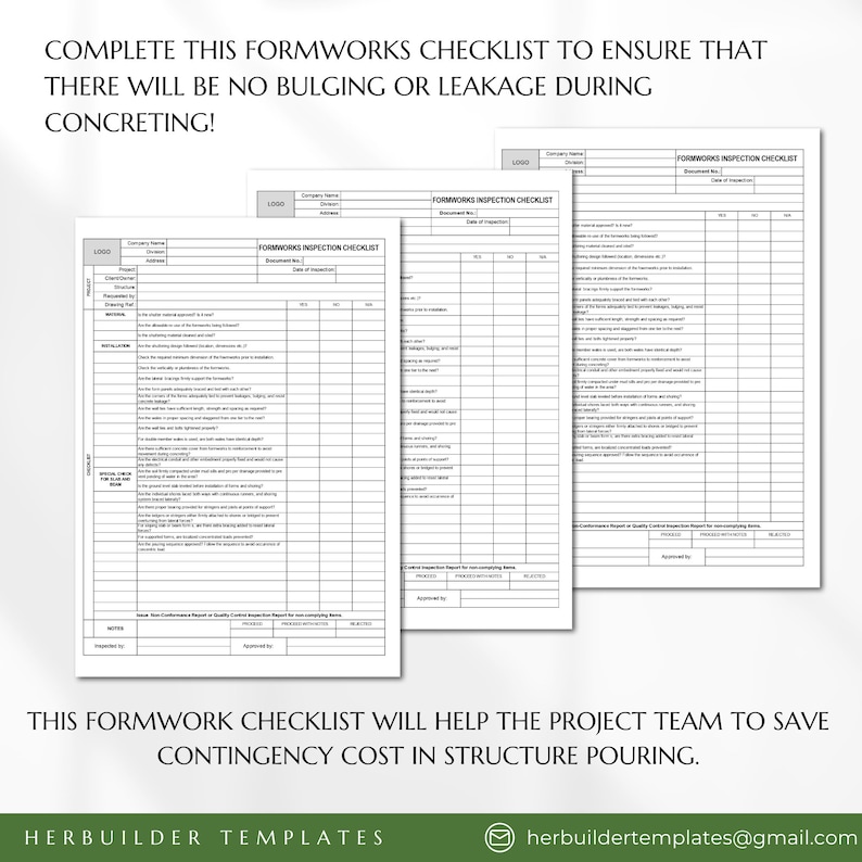 Formworks Inspection Checklist, Shutter Inspection, Formworks Before Concrete Pouring, Quality ...