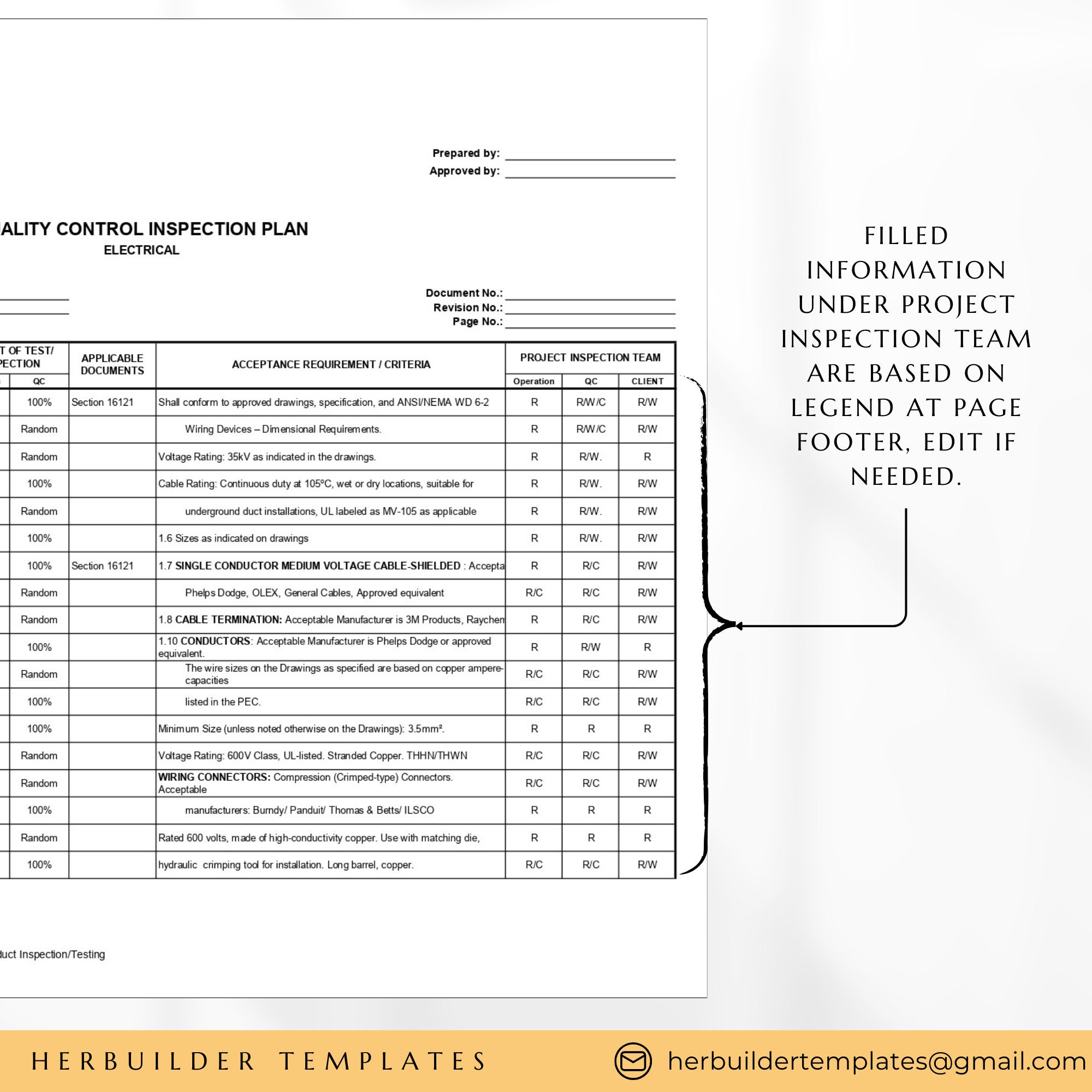Quality Control Inspection Plan Template for Electrical Works ...