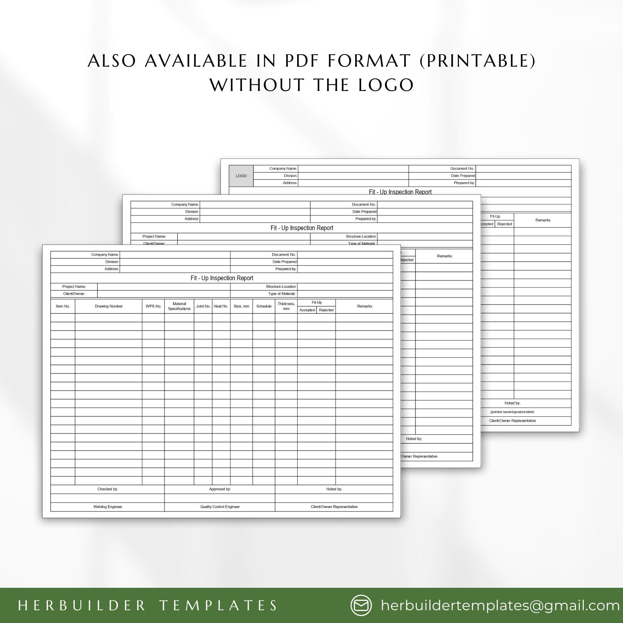 Fit up Inspection Report, Weld Fit-up Inspection Report, Structural Fit ...