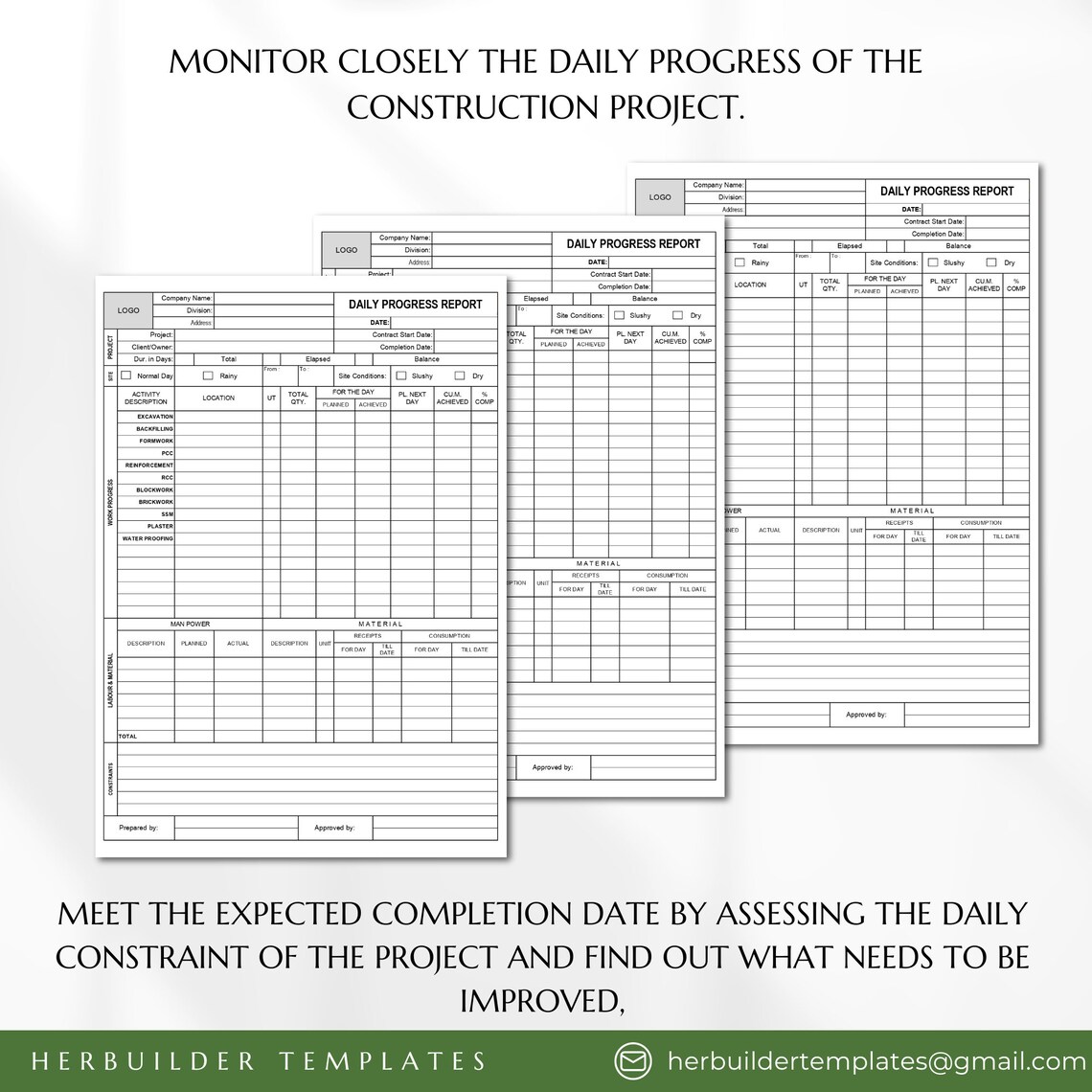 Construction Daily Progress Report Form, Daily Construction Work ...