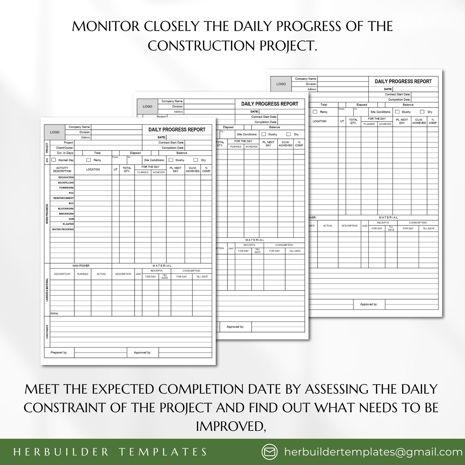 Construction Daily Progress Report Form, Daily Construction Work ...
