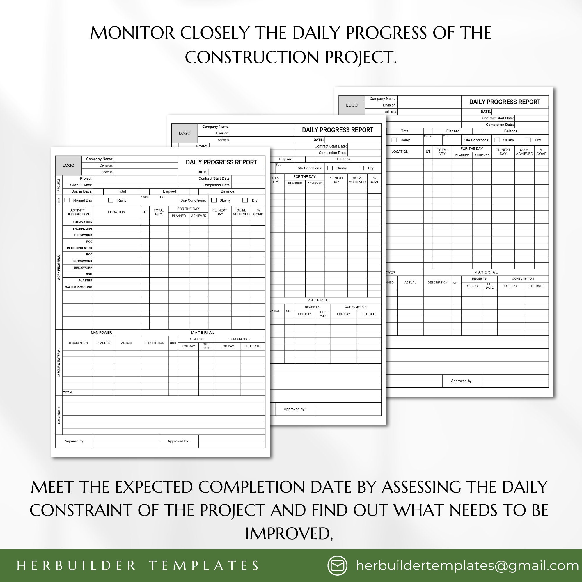 Construction Daily Progress Report Form, Daily Construction Work ...