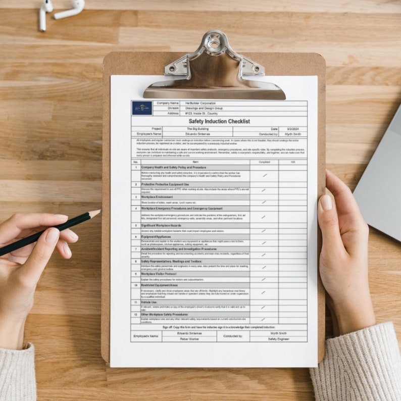 Construction Safety Induction Checklist, Safety Orientation Form ...