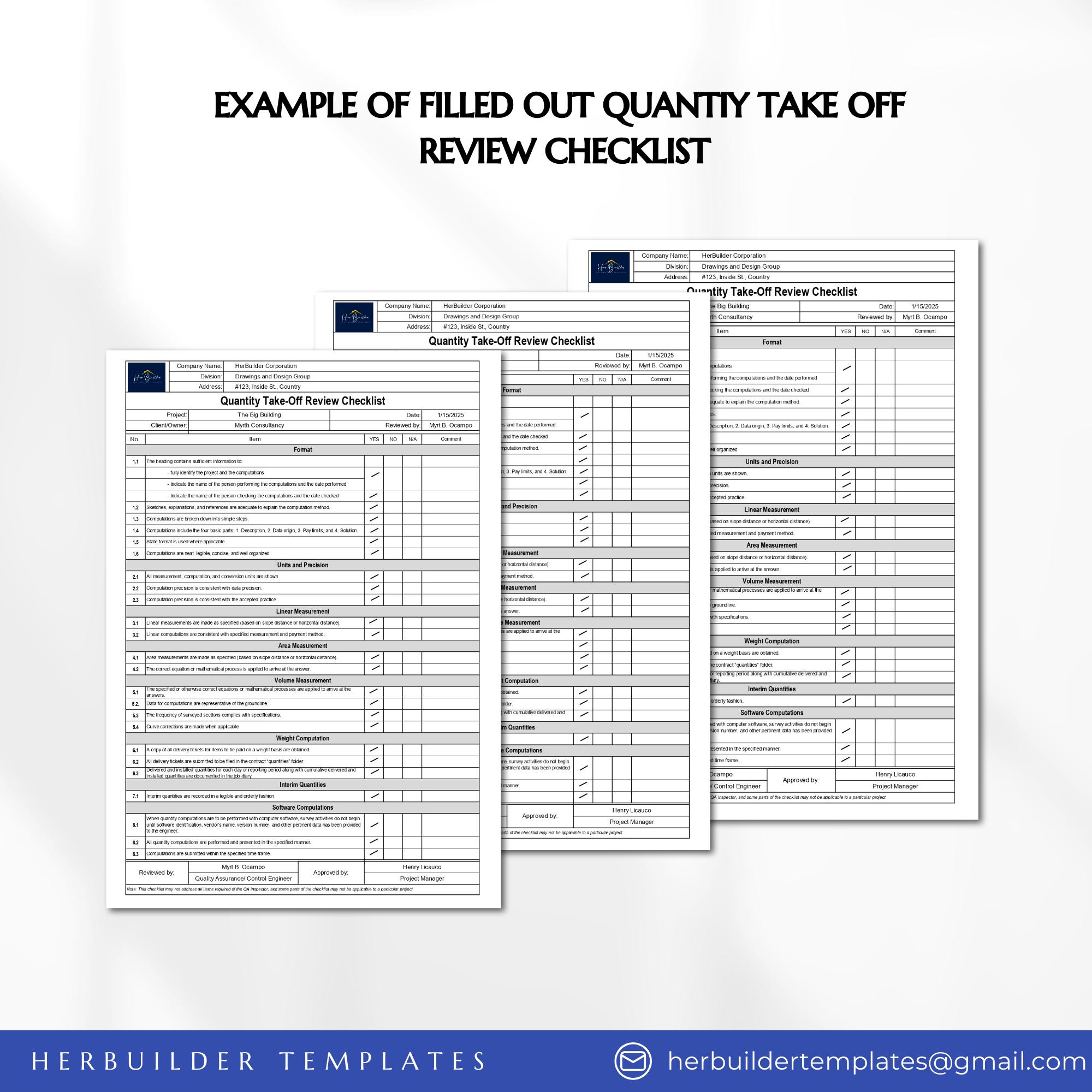 Quantity Take-off Review Checklist, Construction Materials Take-off ...