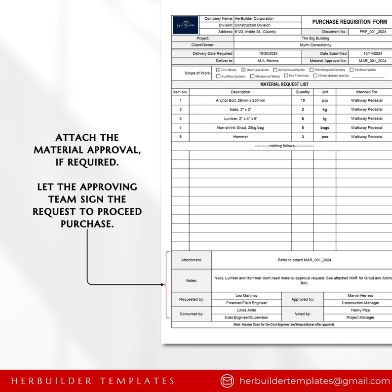 Purchase Requisition Form, Construction Material Request, Project ...