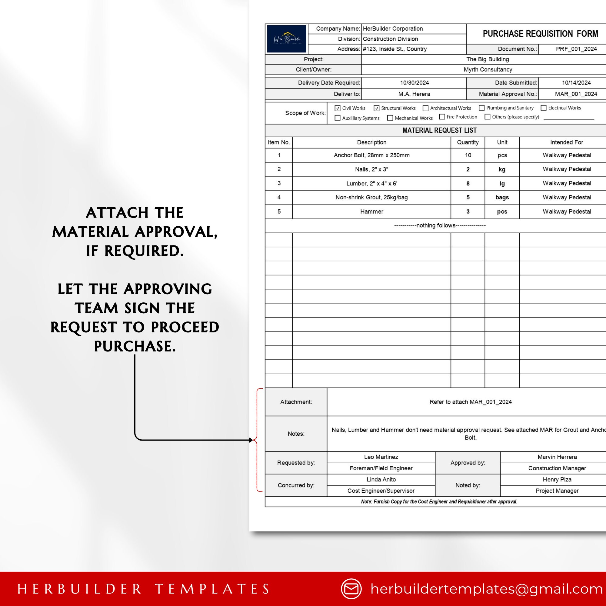 Purchase Requisition Form, Construction Material Request, Project ...