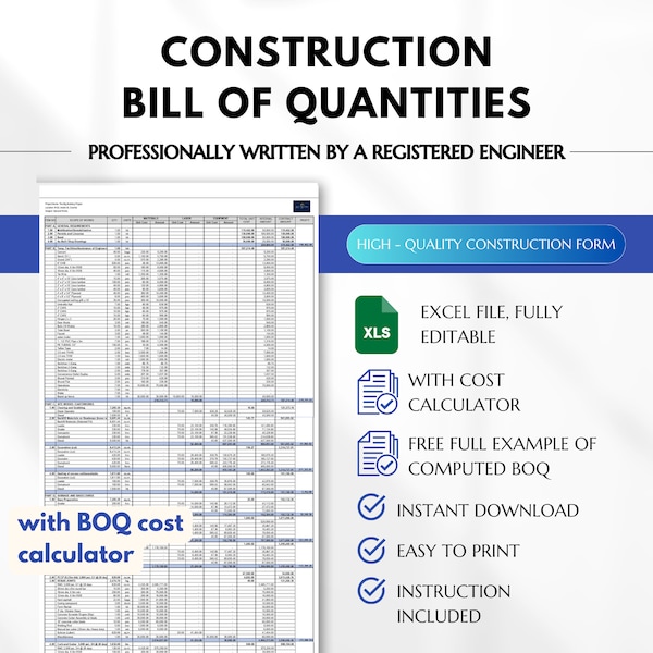 Construction Bill of Materials, Bill of Quantities, Material Quantity and Cost, Cost and Value ...