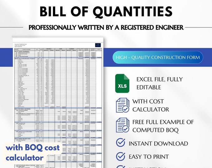 Bill of Quantities Template, Construction Cost Estimate, Cost Estimate ...