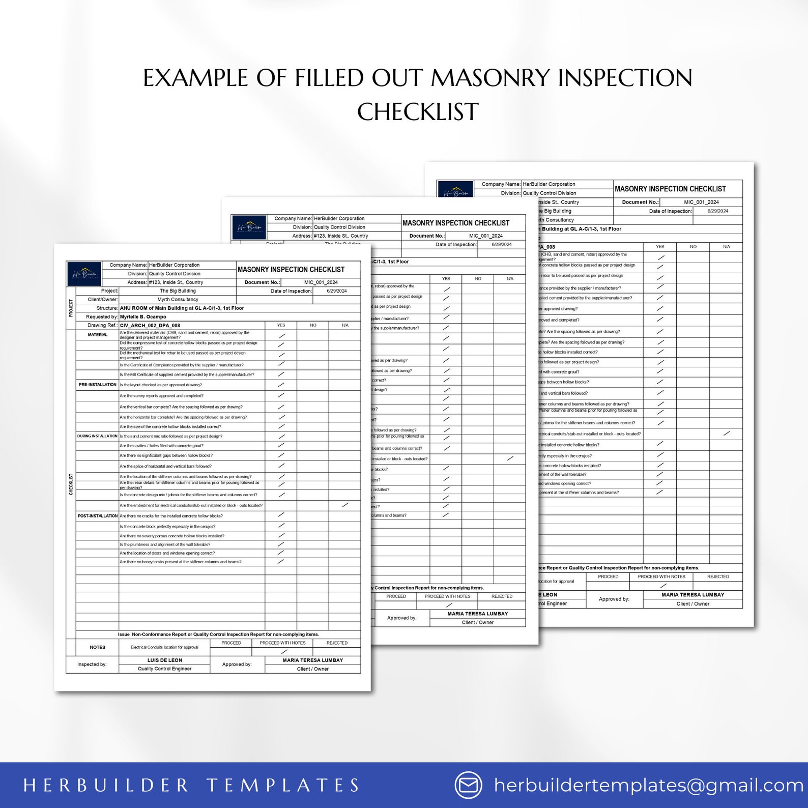 Masonry Inspection Checklist, Concrete Hollow Blocks Inspection, Block ...
