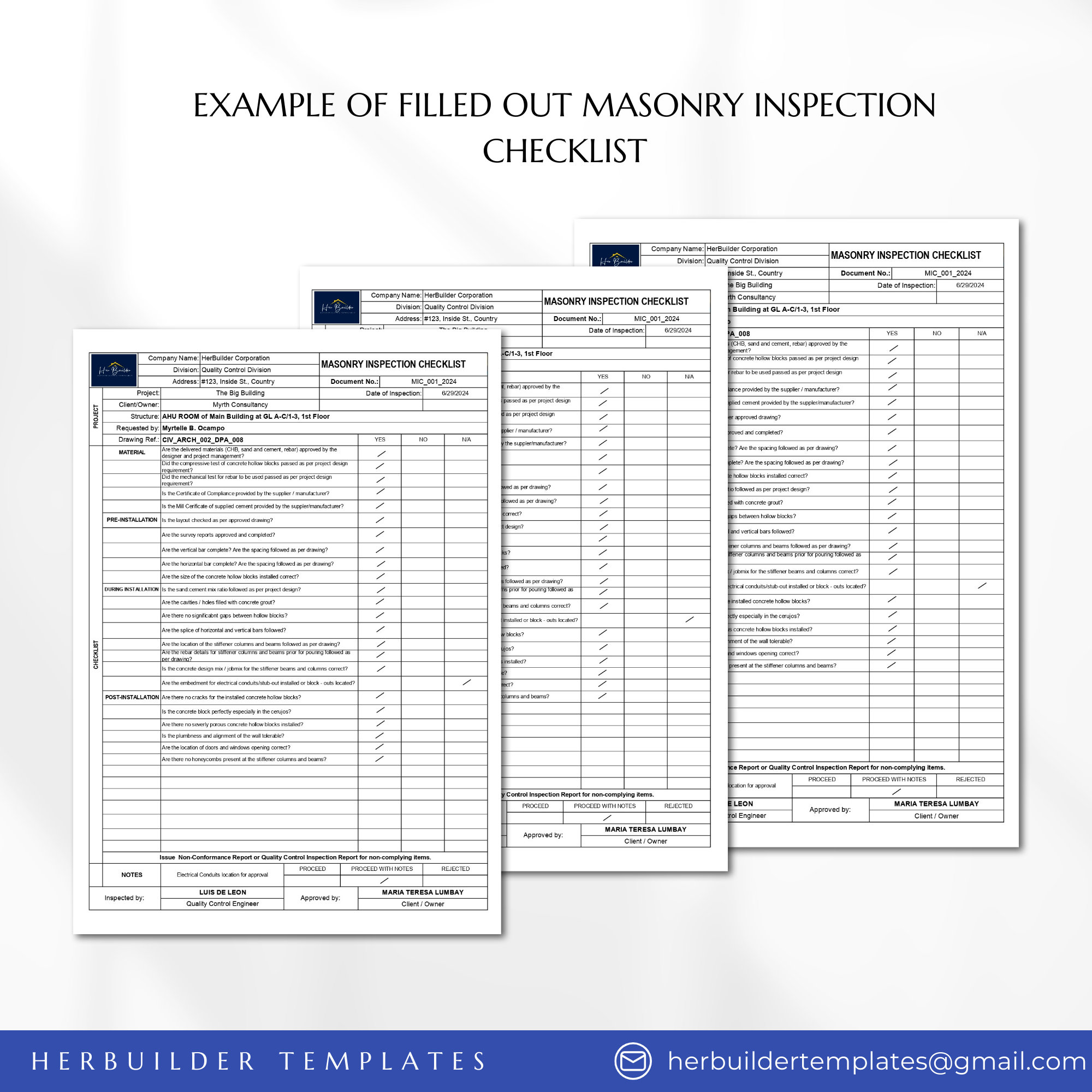 Masonry Inspection Checklist, Concrete Hollow Blocks Inspection, Block ...