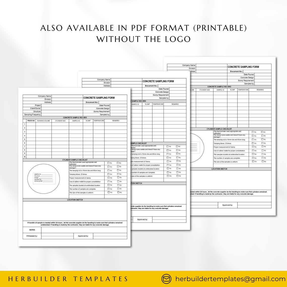 Concrete Sampling Form, Concrete Cylinder Sampling Template, Concrete ...