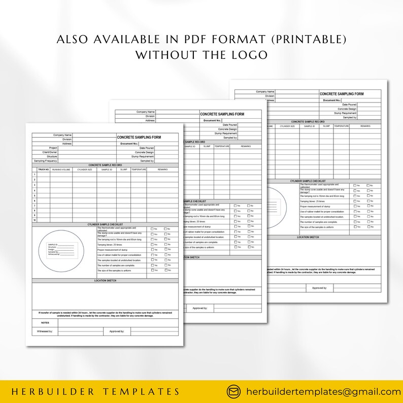 Concrete Sampling Form, Concrete Cylinder Sampling Template, Concrete ...