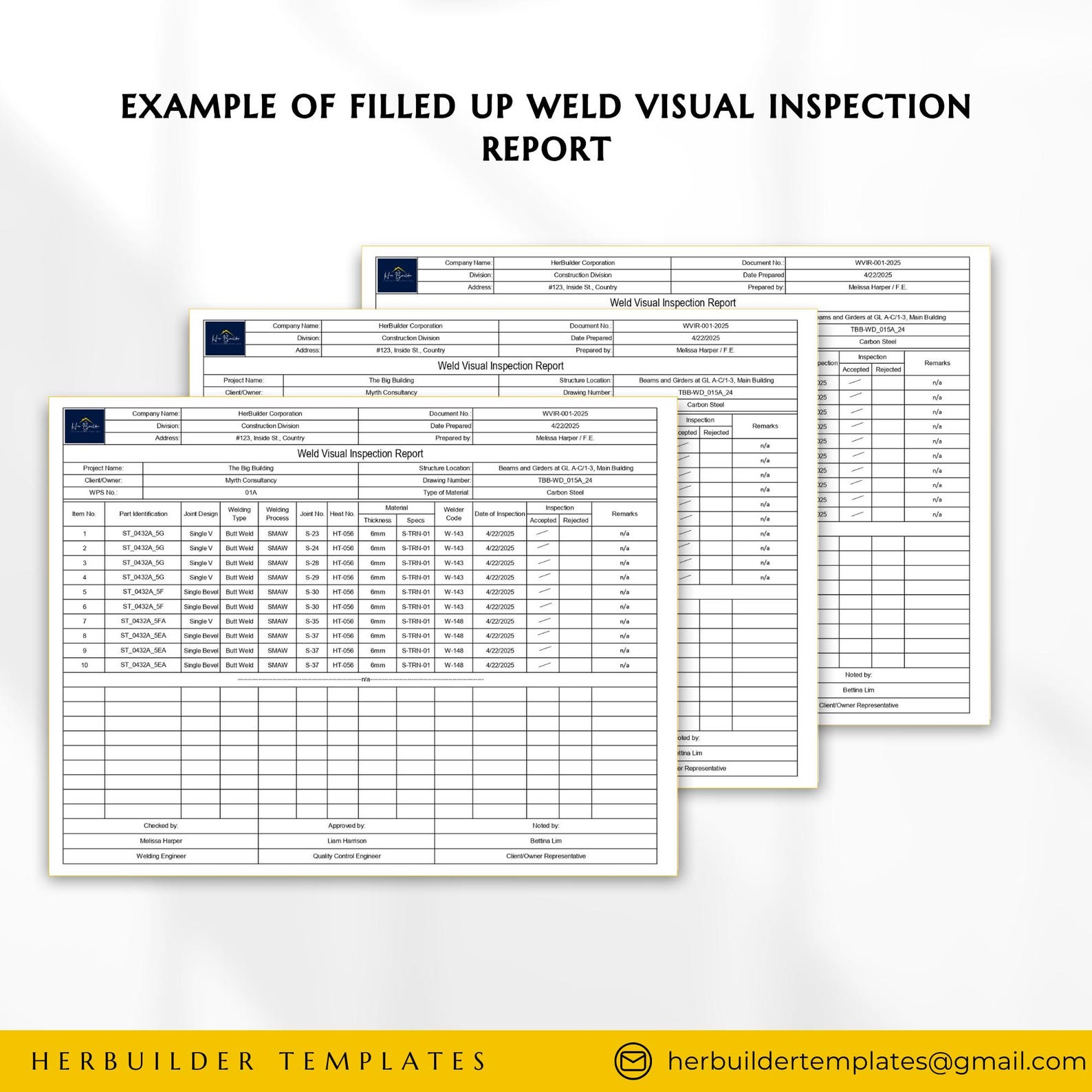 Weld Visual Inspection Report, Weld Report Form, Welding Inspection ...
