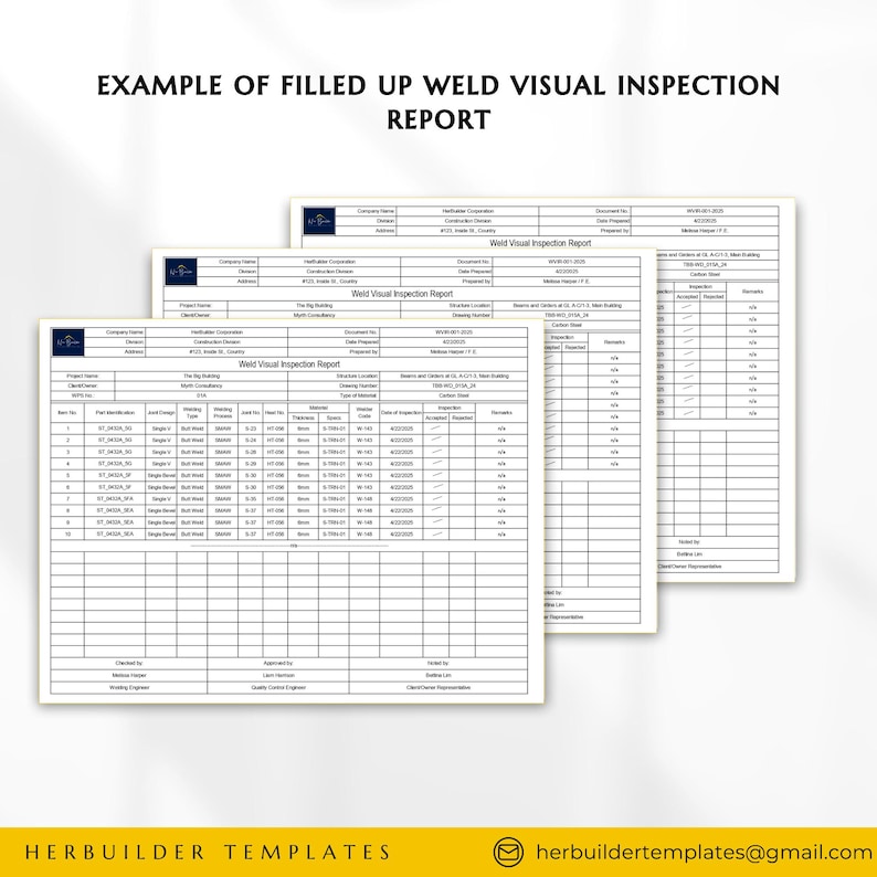 Weld Visual Inspection Report, Weld Report Form, Welding Inspection ...