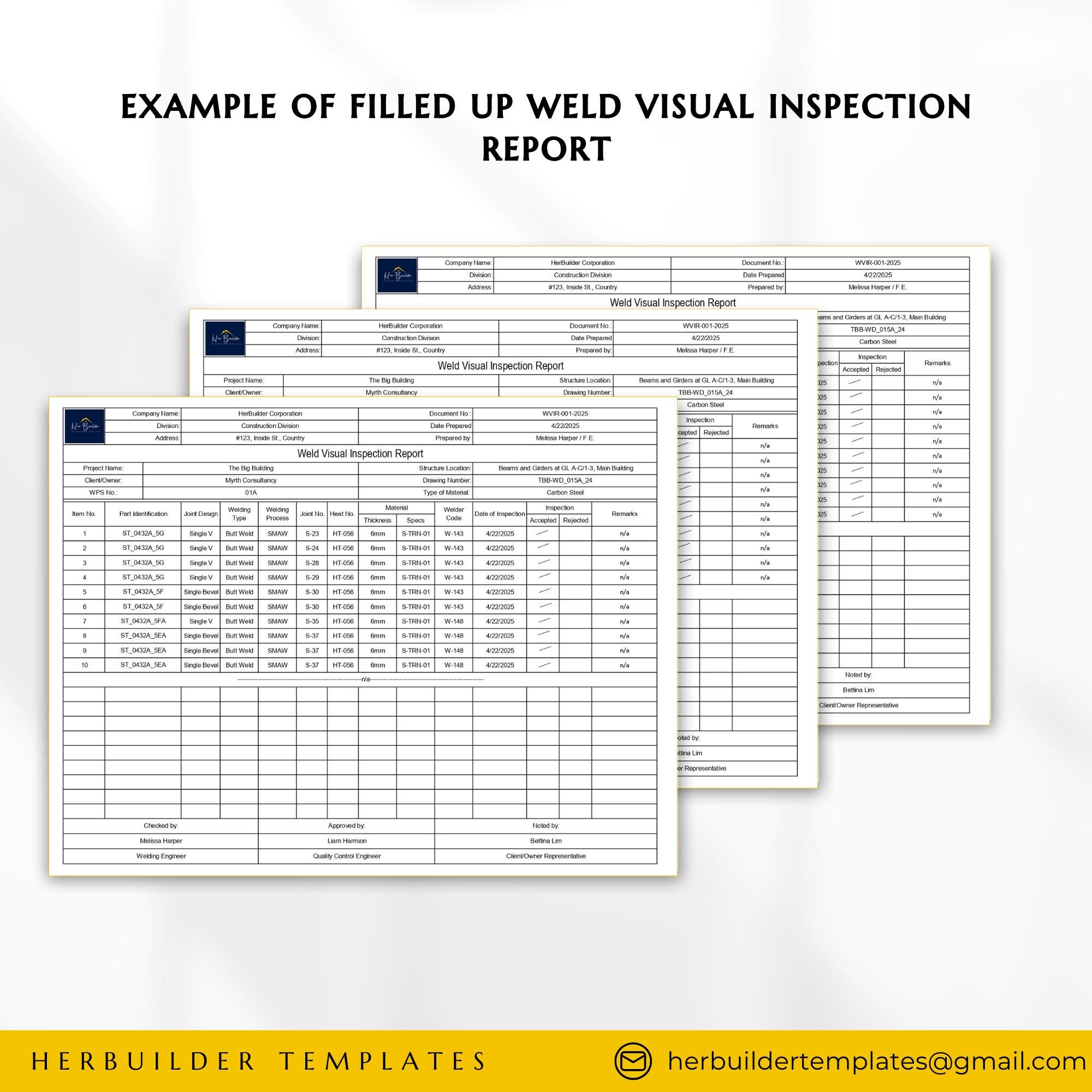Weld Visual Inspection Report, Weld Report Form, Welding Inspection ...