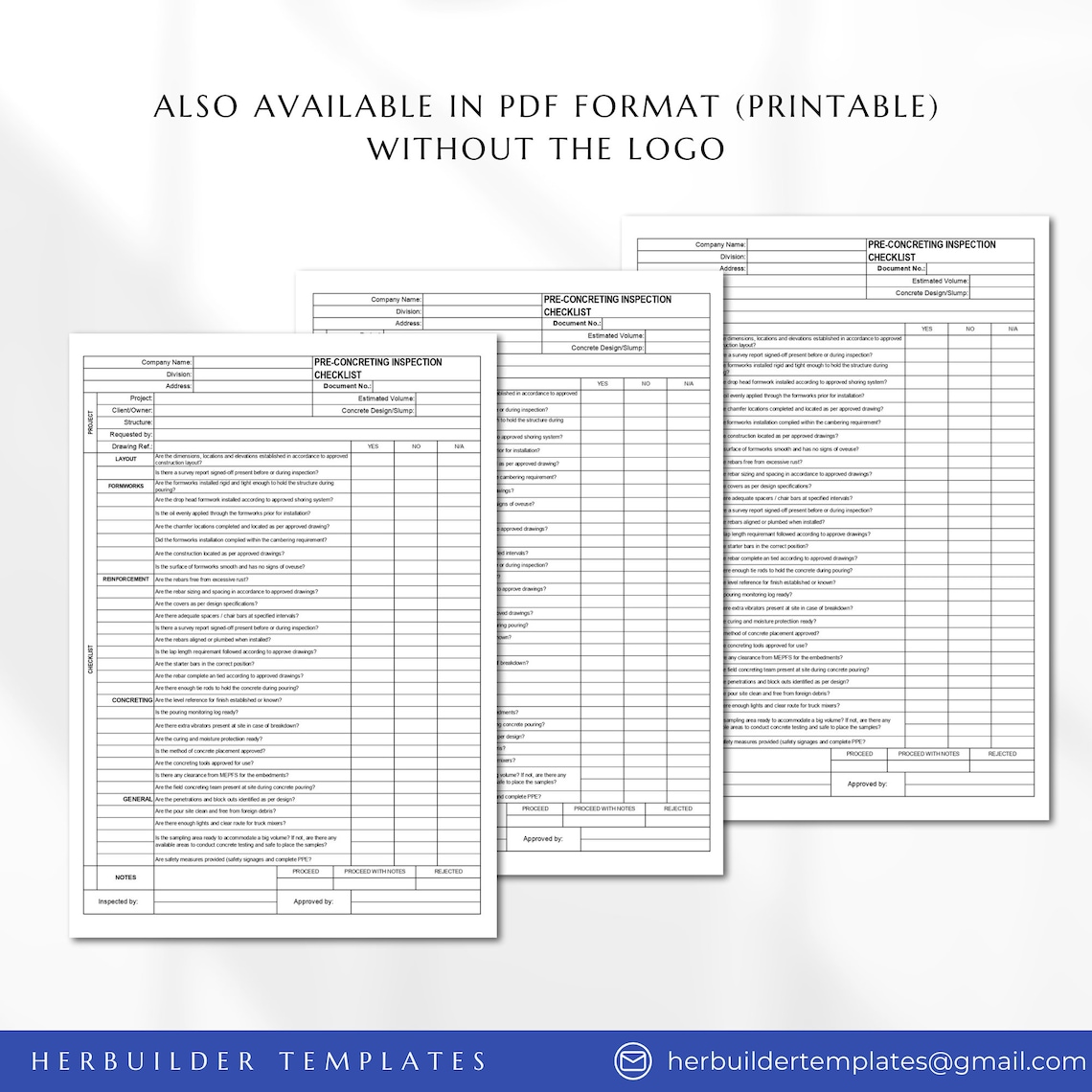 Pre-pouring Inspection Checklist Form, Pre-concreting Checklist ...