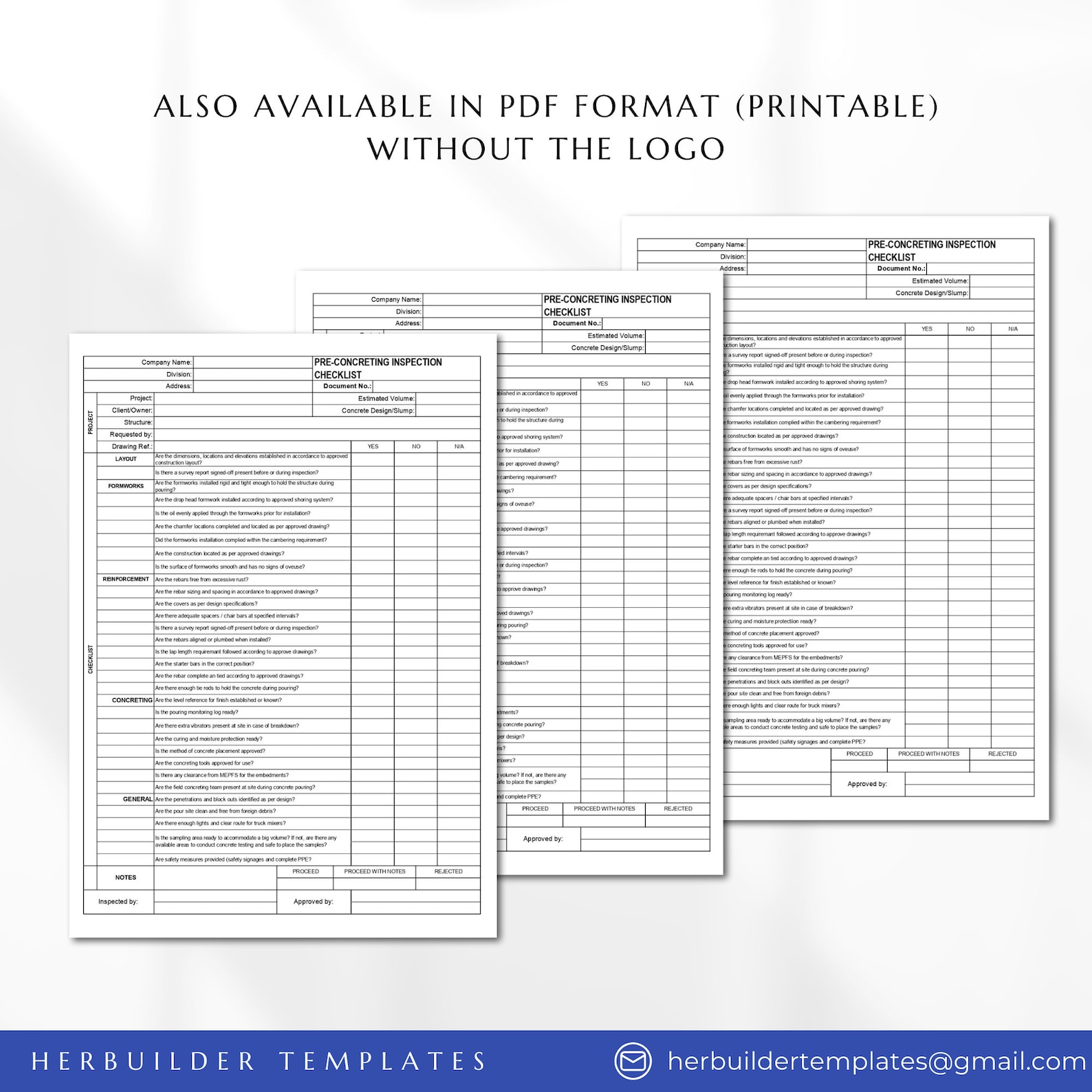 Pre-pouring Inspection Checklist Form, Pre-concreting Checklist ...