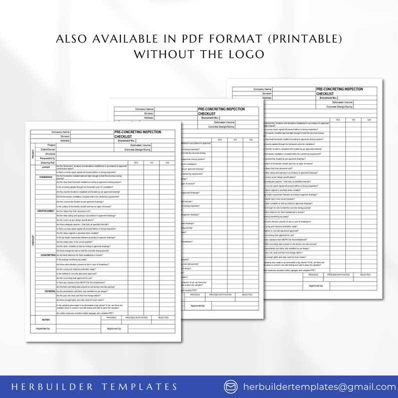 Pre-pouring Inspection Checklist Form, Pre-concreting Checklist ...