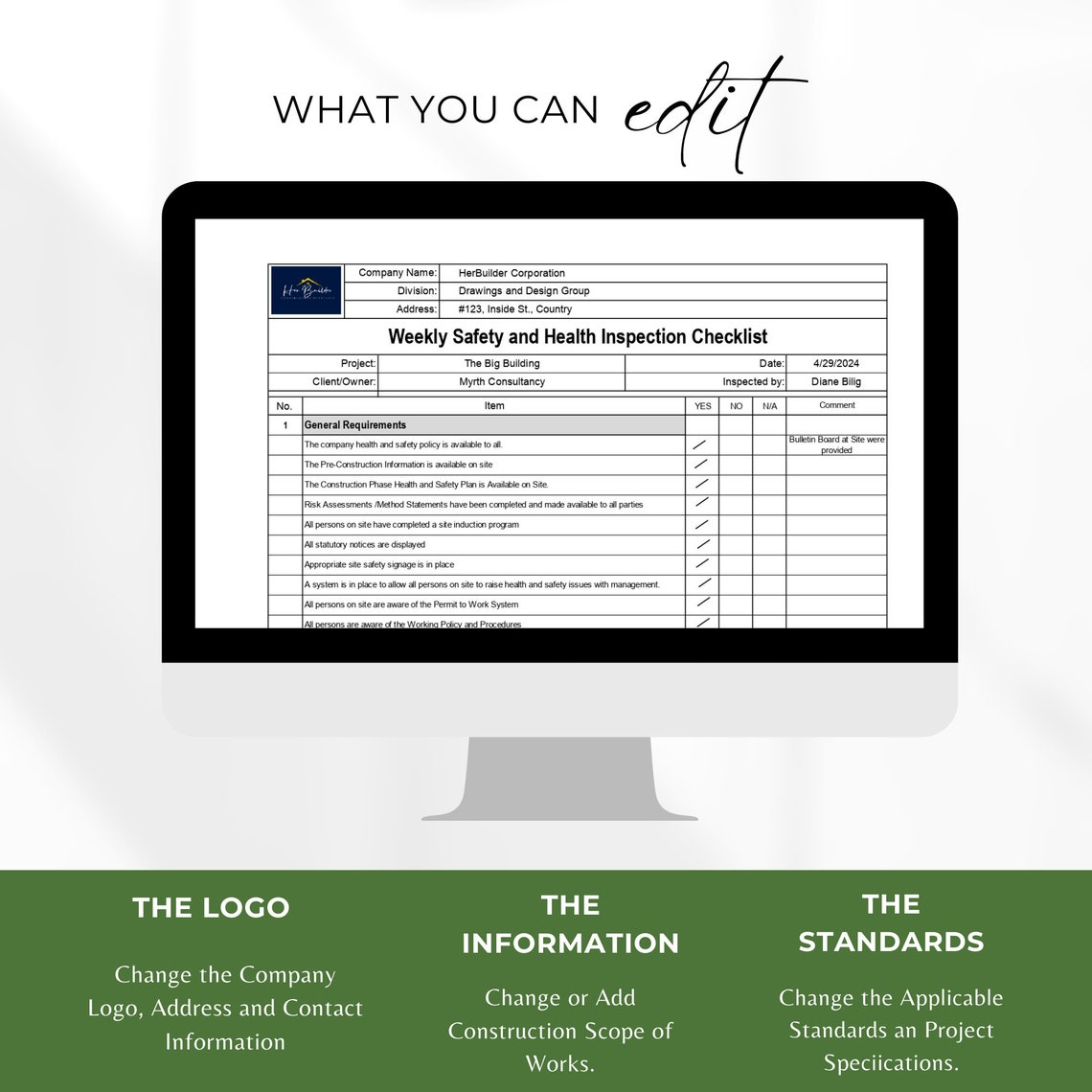 Construction Safety and Health Inspection Checklist, Construction ...