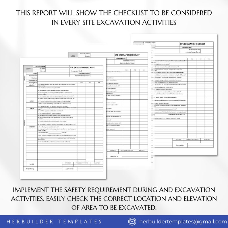 Site Excavation Inspection Checklist, Site Works Checklist, Backfilling ...