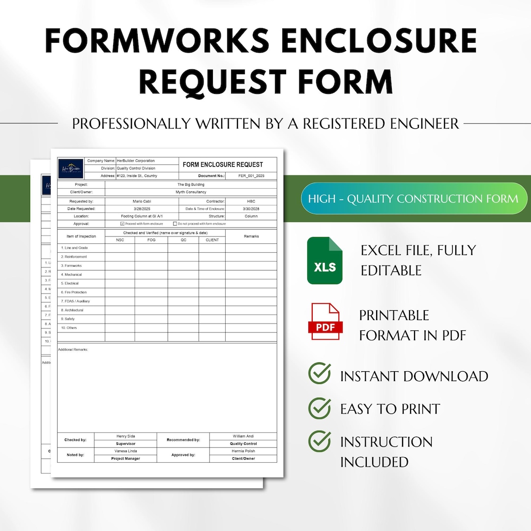Formworks Enclosure Request Form, Structure Enclosure Form, Form ...