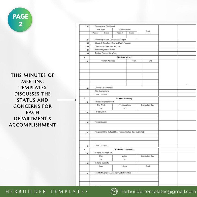 Construction Minutes of Meeting Template, Meeting Form, Meeting ...