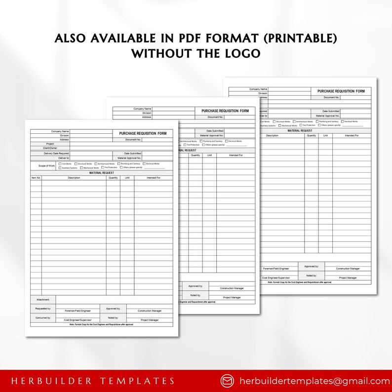 Purchase Requisition Form, Construction Material Request, Project ...