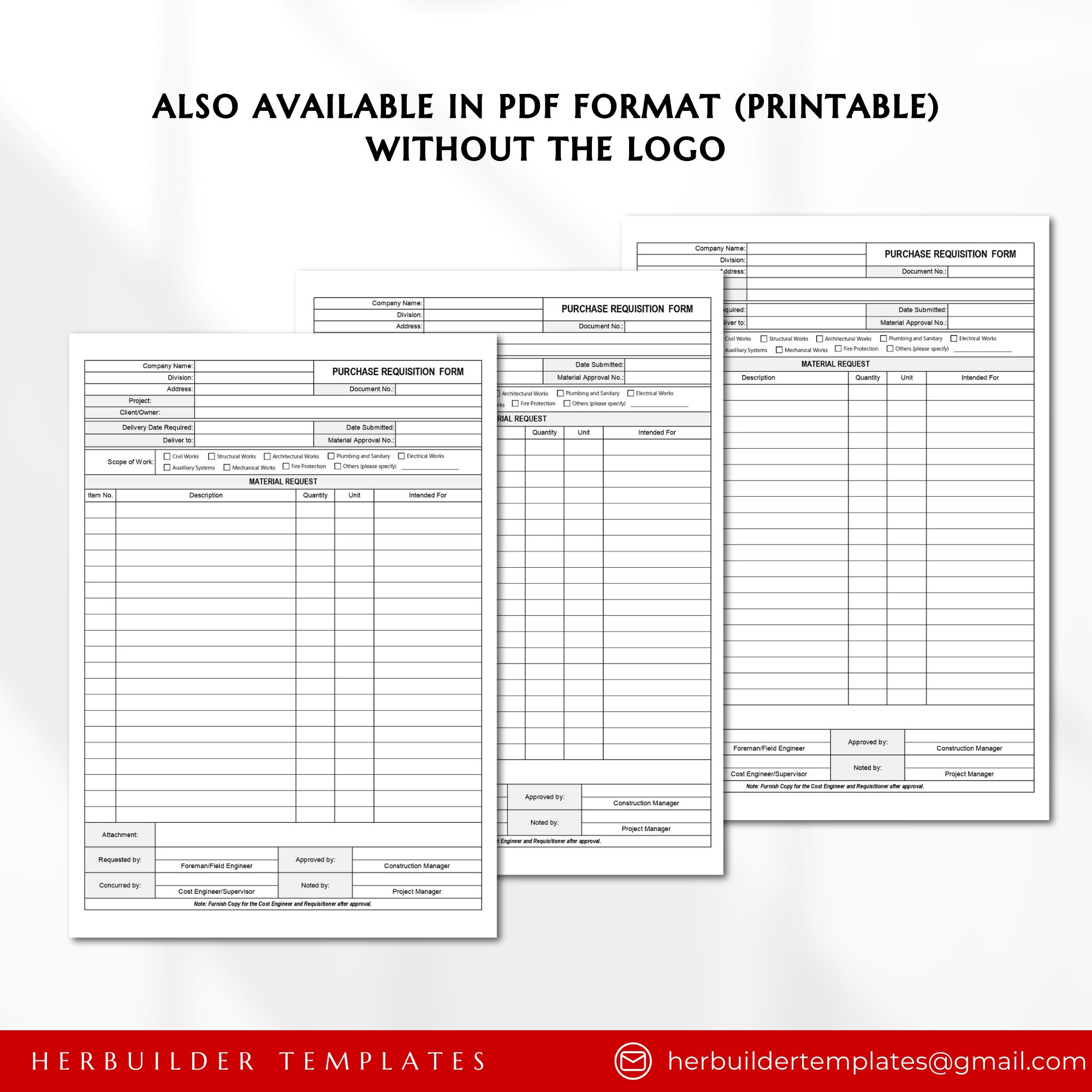 Purchase Requisition Form, Construction Material Request, Project Consumable Request, Project ...