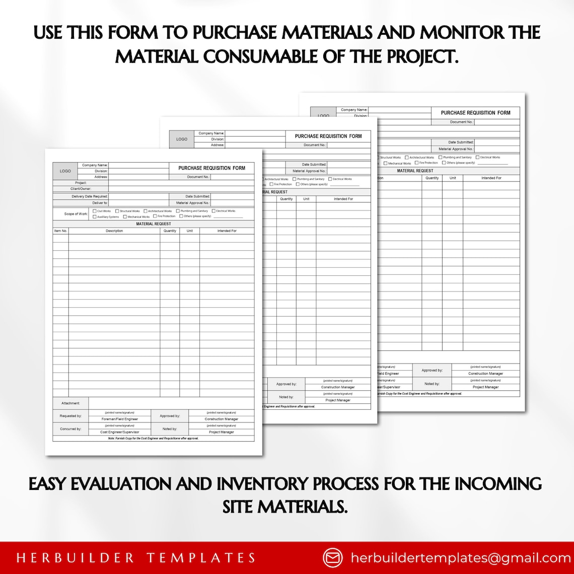 Purchase Requisition Form, Construction Material Request, Project ...