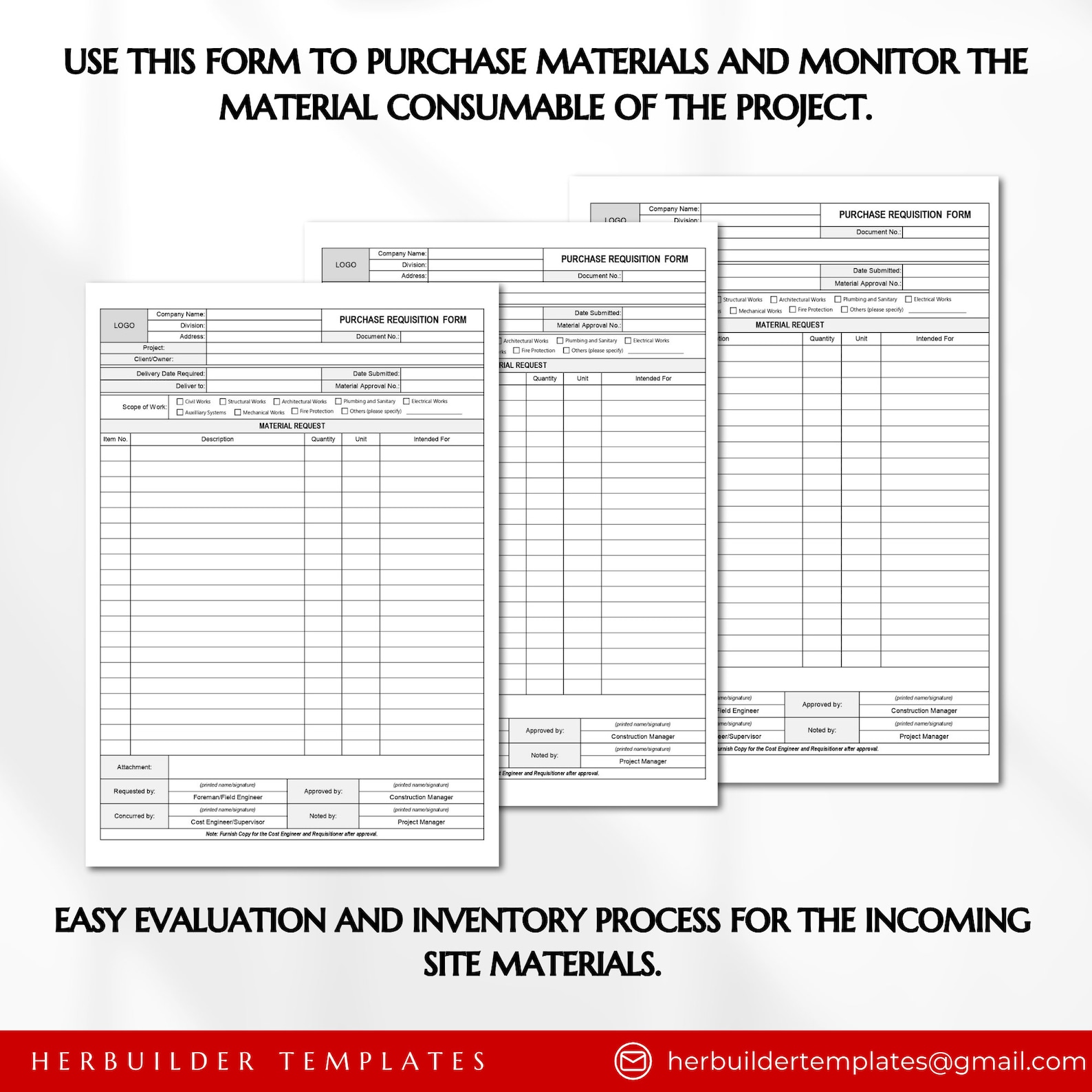 Purchase Requisition Form, Construction Material Request, Project ...