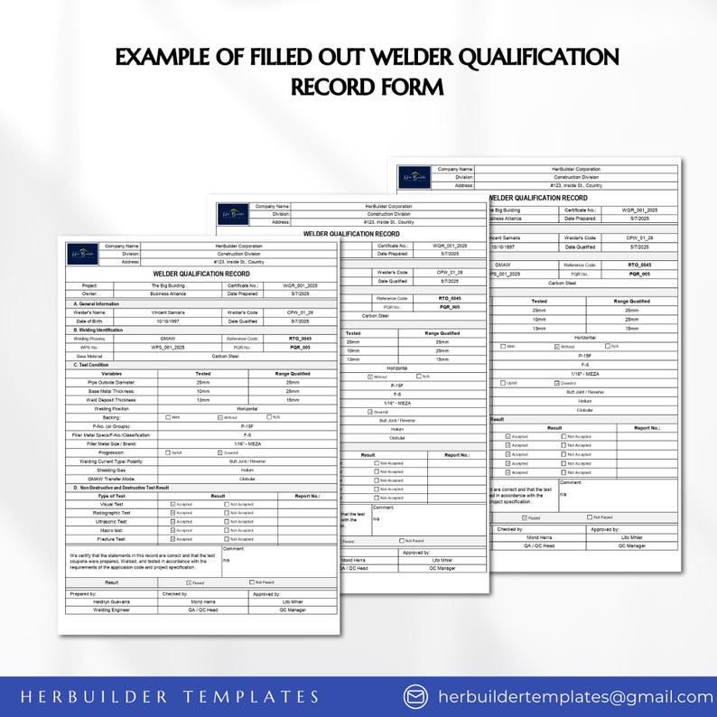 Welder Qualification Record Form, Welder's Test Record, Welder's ...