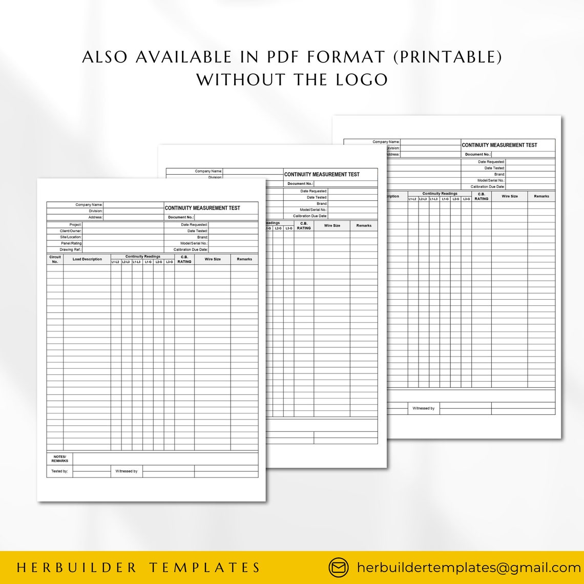 Continuity Test Form, Electrical Testing Template, Testing and ...