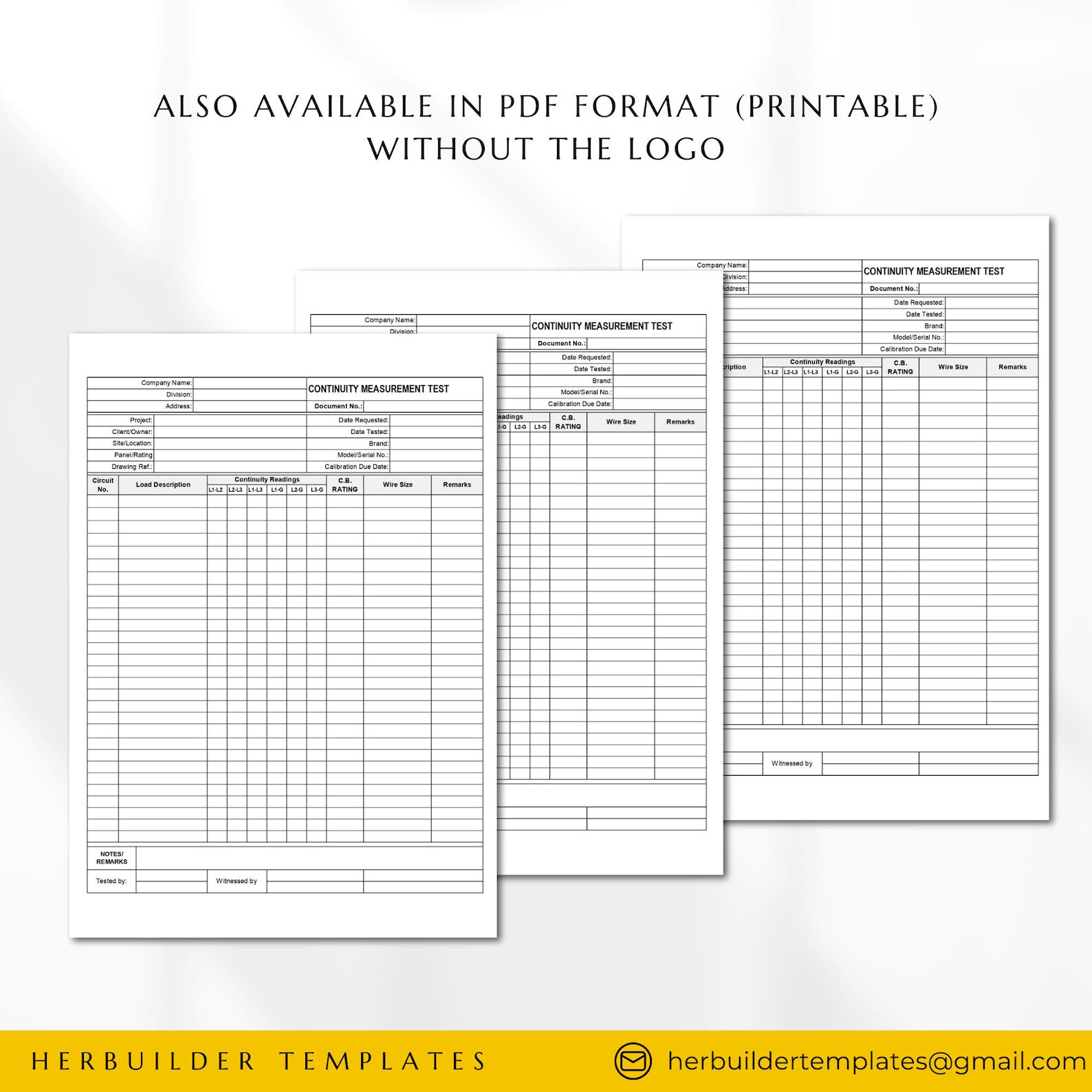 Continuity Test Form, Electrical Testing Template, Testing and ...