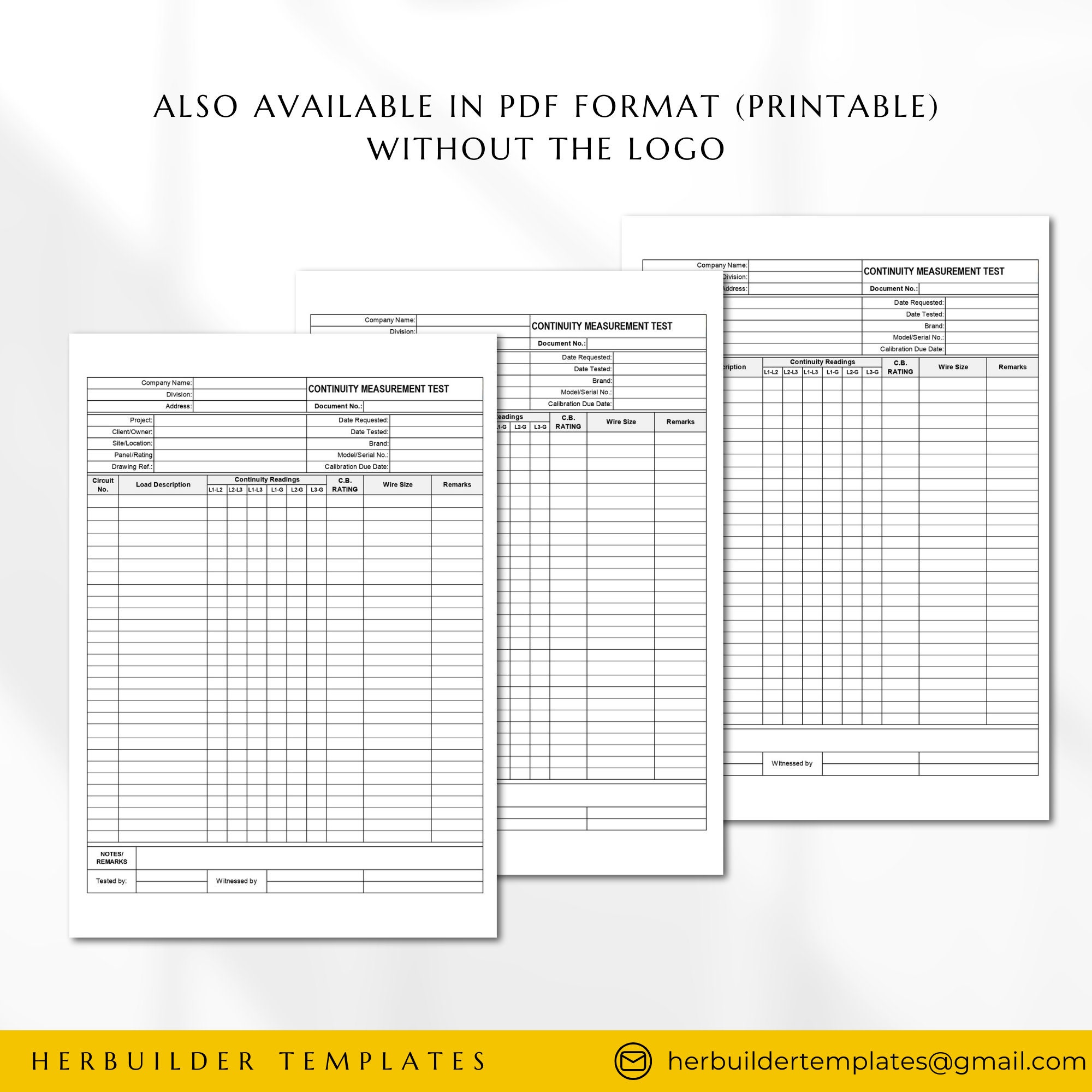 Continuity Test Form, Electrical Testing Template, Testing and ...