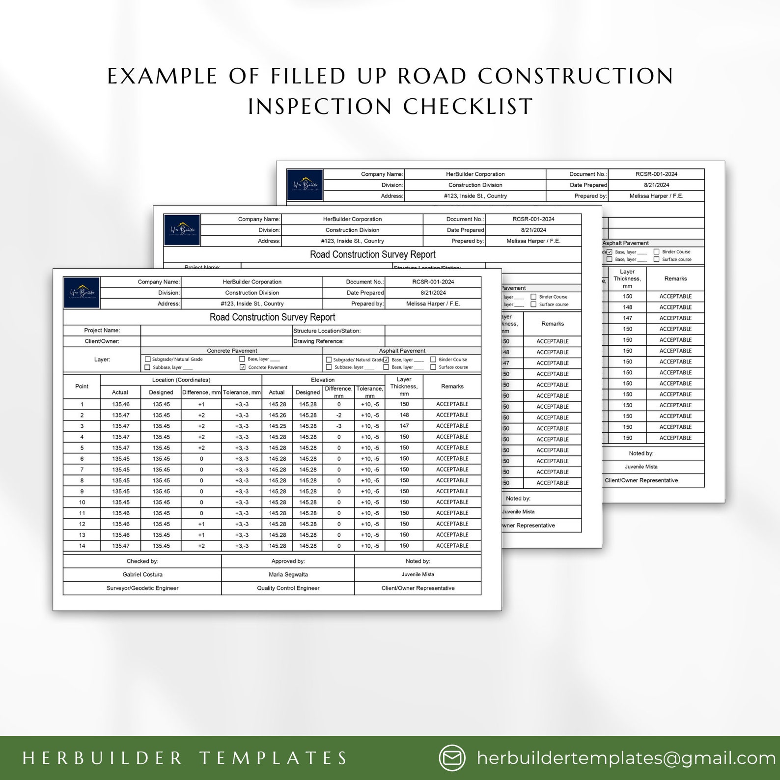 Survey Report Form for Road Construction, Concrete Pavement ...