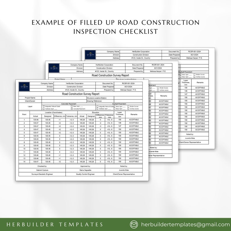 Survey Report Form for Road Construction, Concrete Pavement ...