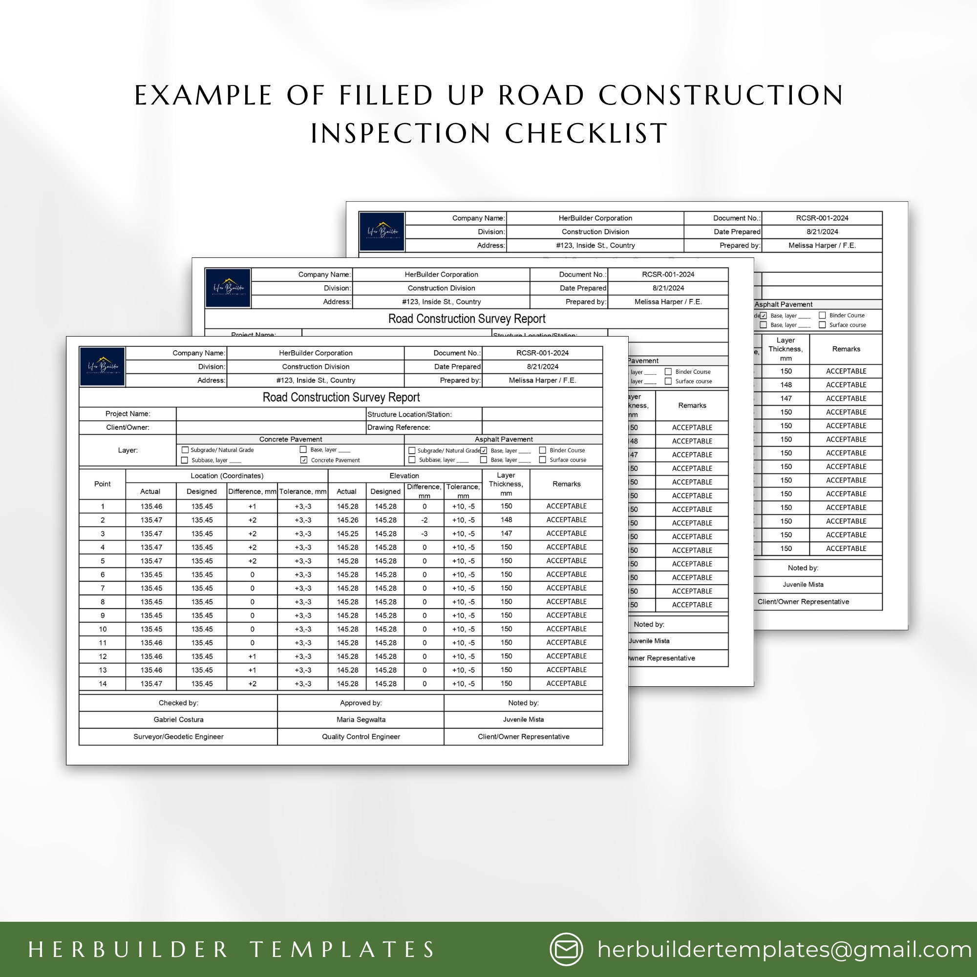 Survey Report Form for Road Construction, Concrete Pavement ...