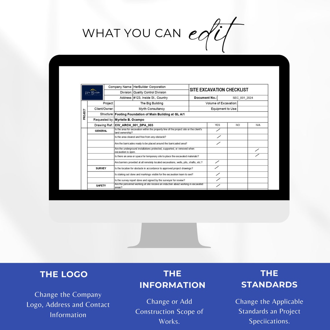 Site Excavation Inspection Checklist, Site Works Checklist, Backfilling ...