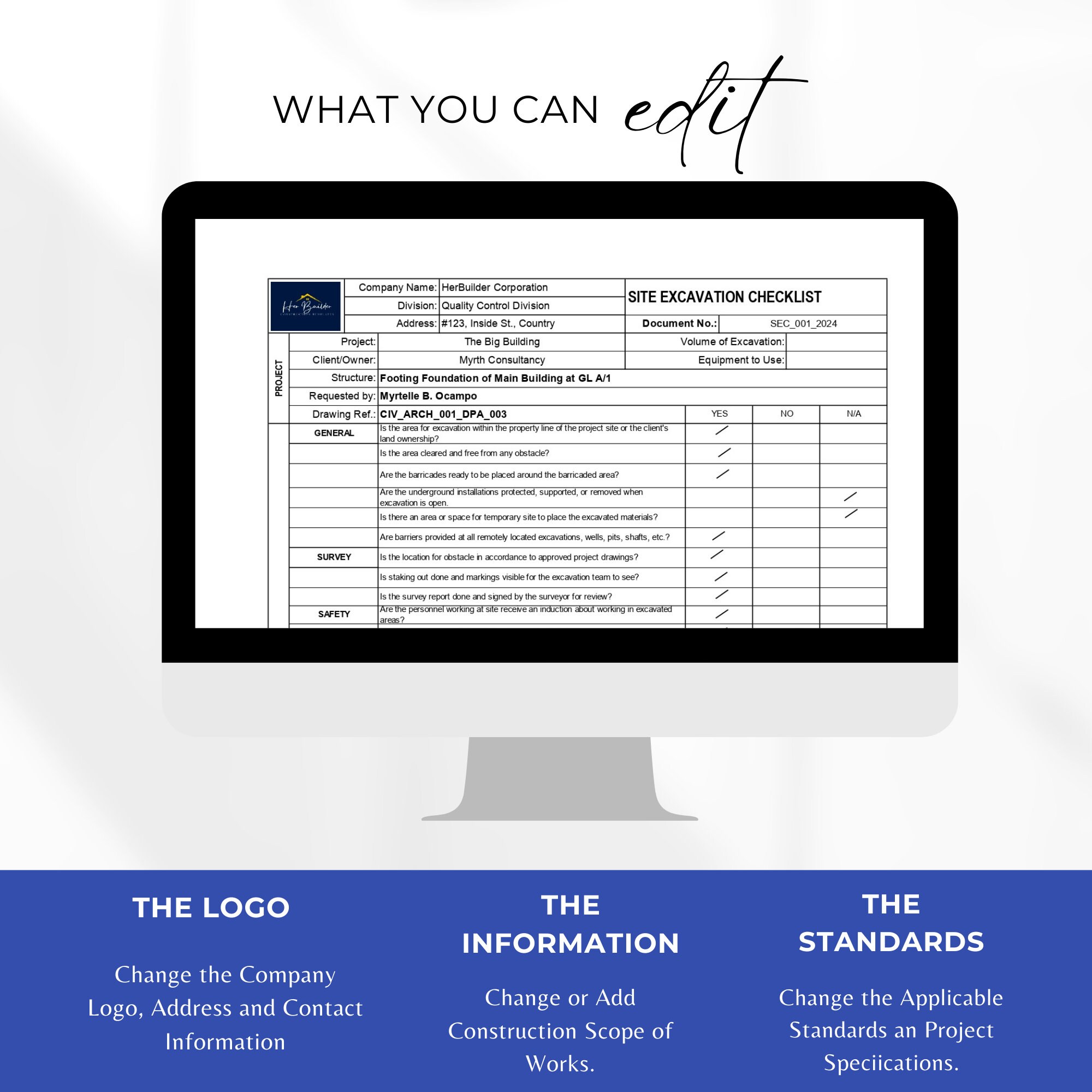 Site Excavation Inspection Checklist, Site Works Checklist, Backfilling ...
