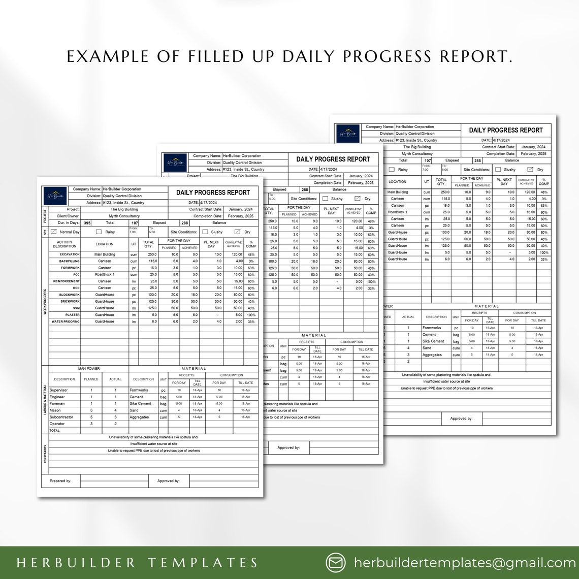 Construction Daily Progress Report Form, Daily Construction Work ...