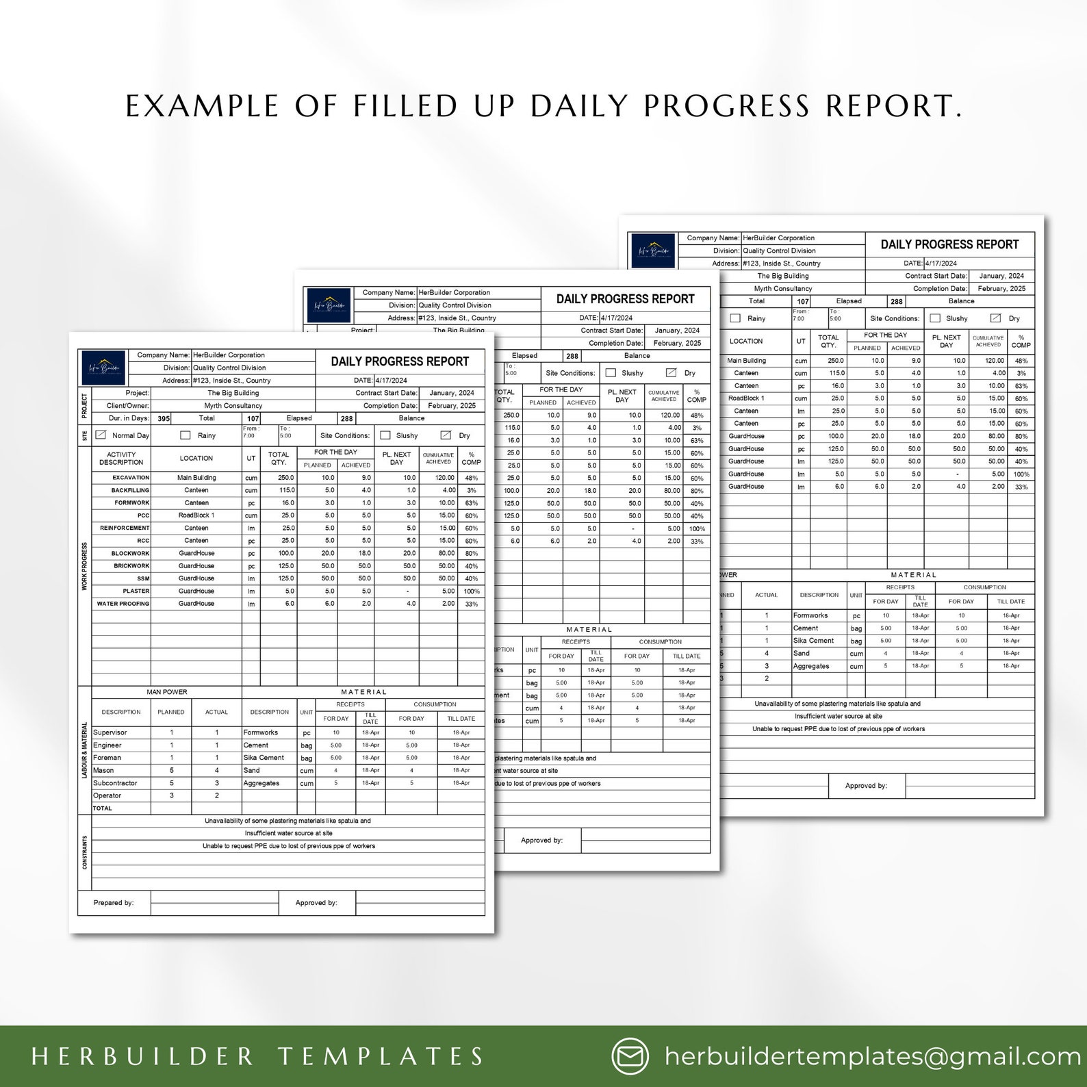 Construction Daily Progress Report Form, Daily Construction Work ...