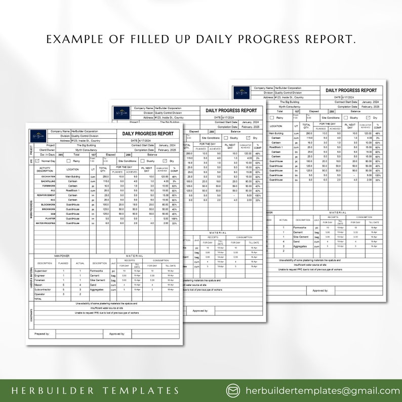 Construction Daily Progress Report Form, Daily Construction Work ...